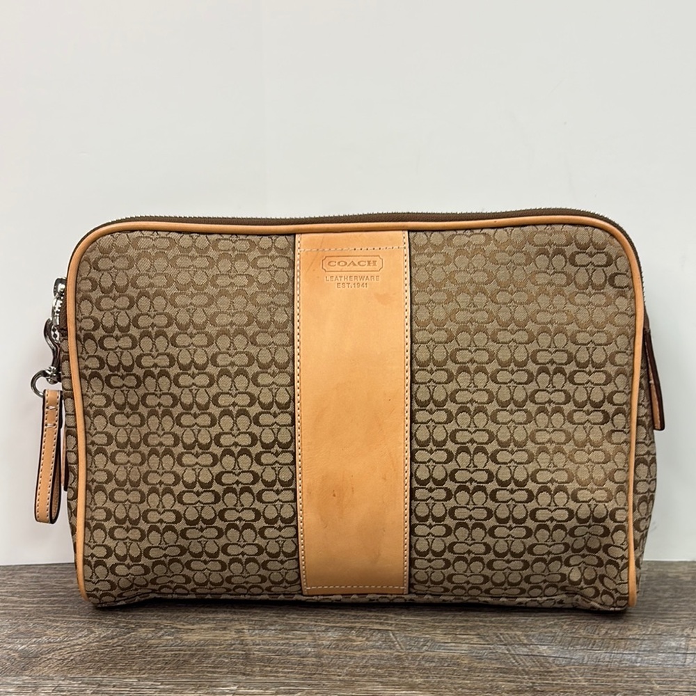 Coach Signature Canvas / Leather Toiletry/Clutch Bag … - Gem